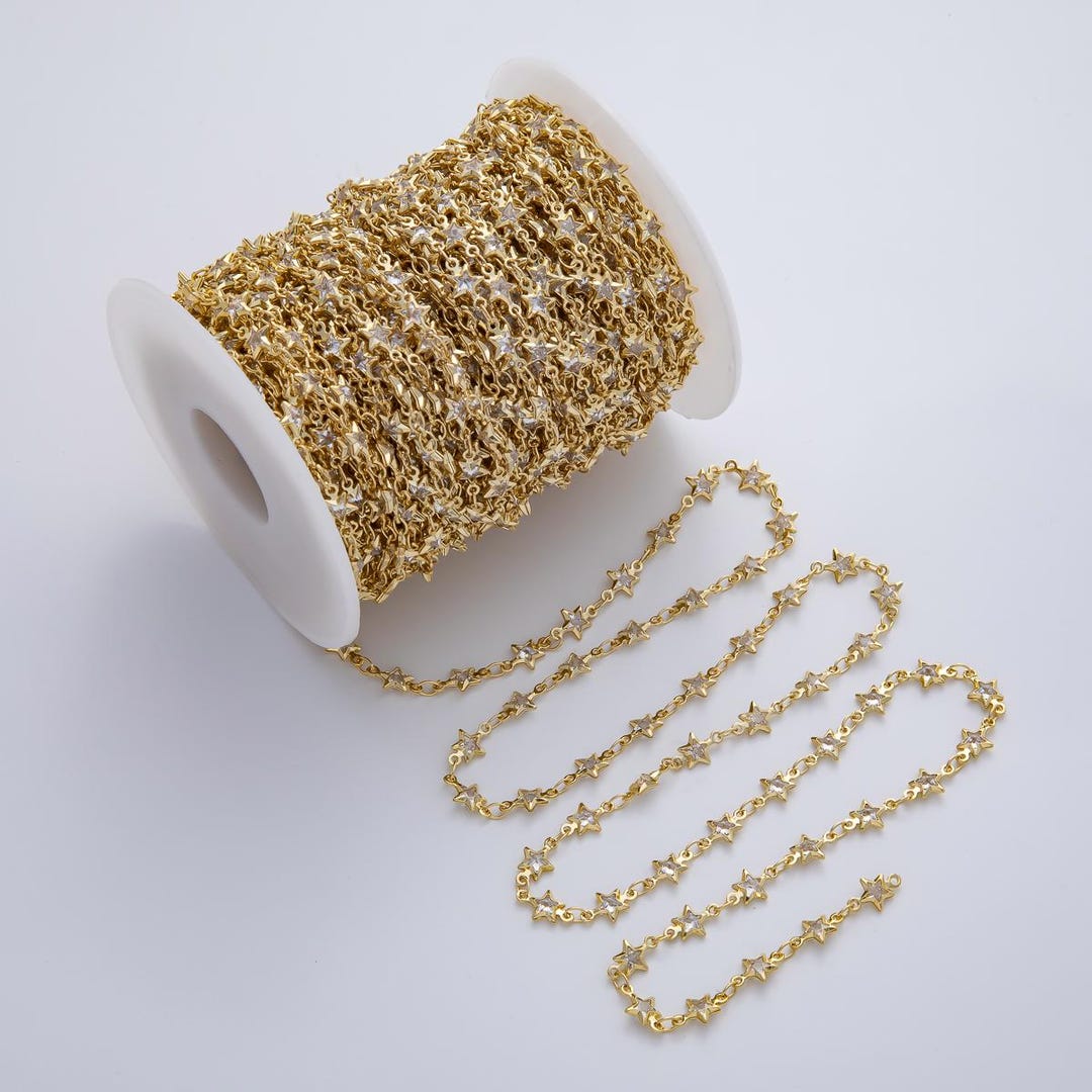 Wholesale Gold CZ Star Chain Roll 24k Gold Filled Star Link Chain ...