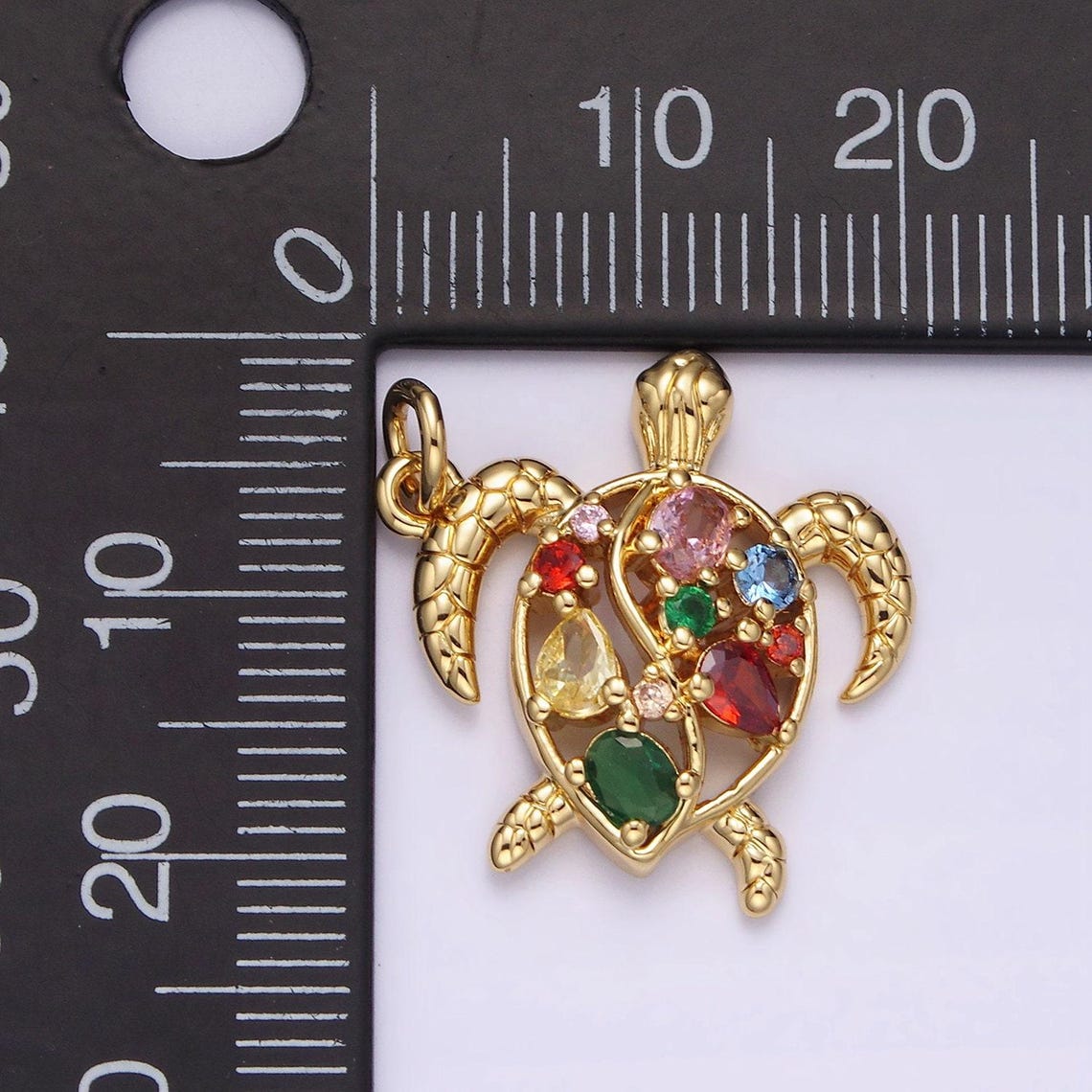 14k Gold Filled Multicolor Cz Open Textured Turtle Tortoise Ocean ...