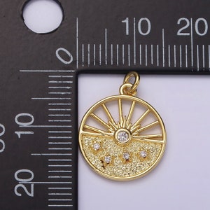 14K Gold Filled Celestial Sun Ray Stars Hammered Open Round Charm ...