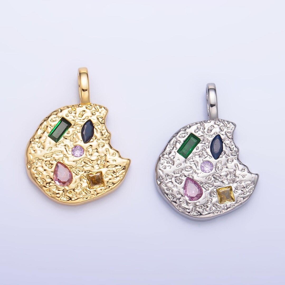 Dainty 24k Gold Filled Cookie Charm With Multi Color CZ Mixed Cut ...