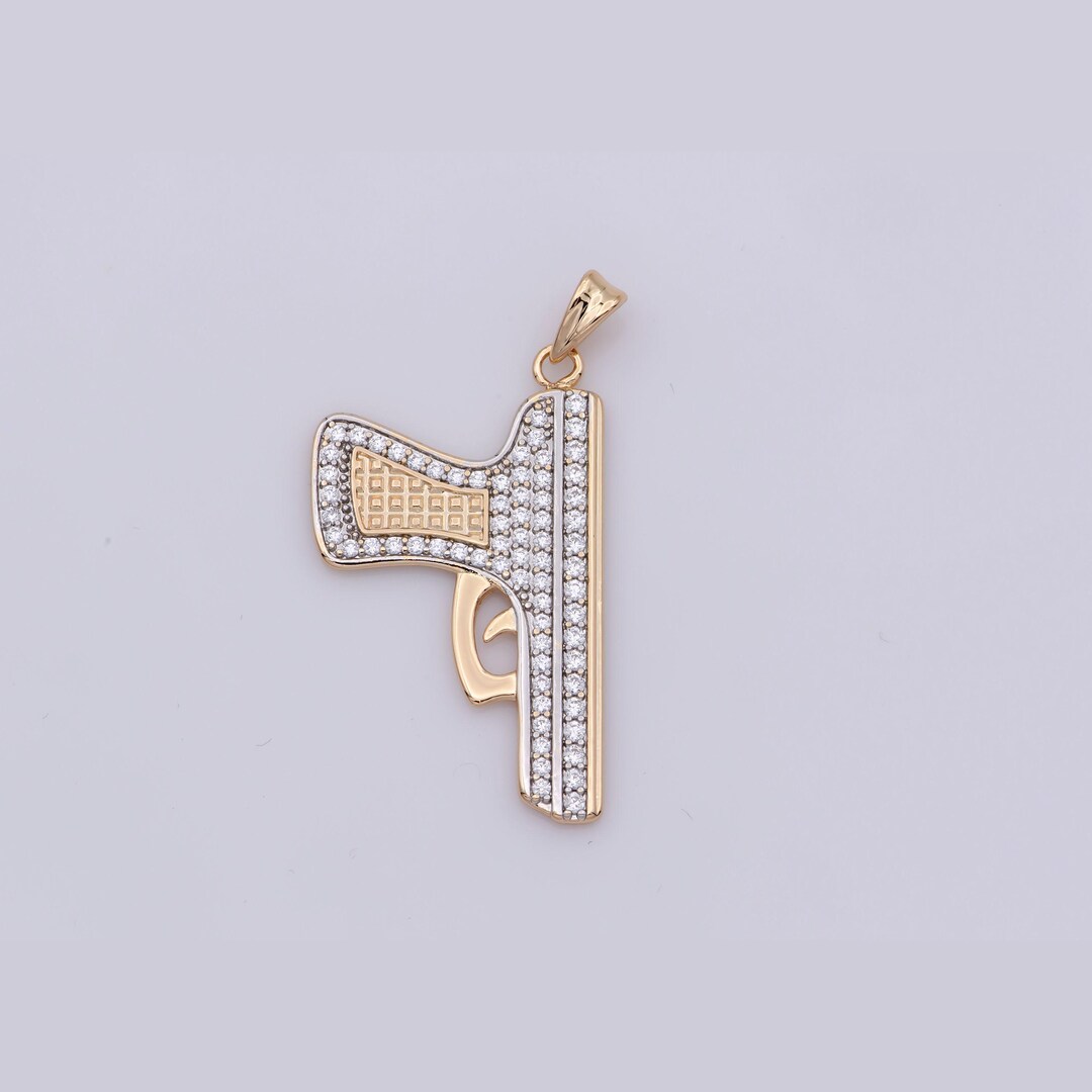 18k Gold Filled Gun Pistol Charm Pendant Cubic Zirconia Charm Findings ...