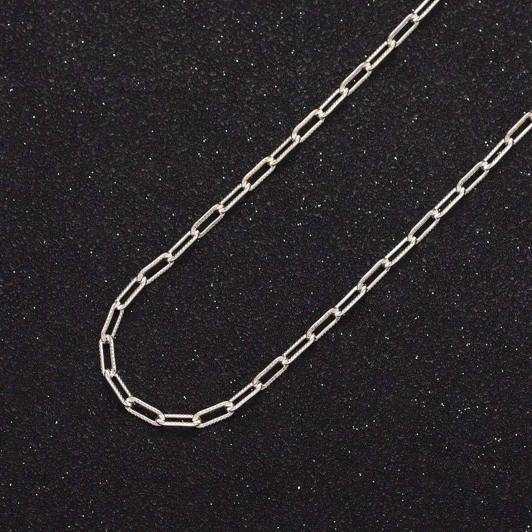 Sterling Silver Paper Clip Chain, Elongated Rectangle Oval Chain ...