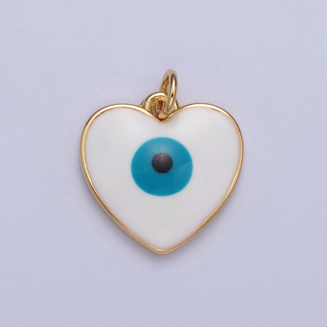 Gold Heart-shaped Evil Eye Charm, 24K Gold Filled Dainty Enamel Evil ...