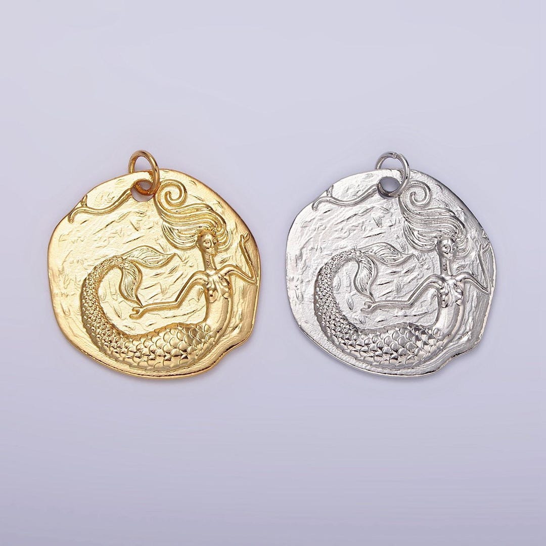 14k Gold Filled Ocean Mermaid Textured Round Coin Charm in Gold ...