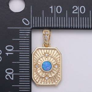 Sunburst Octagon Gold Tag Opal Gold Rectangle Size 25x13mm Pendant Square Charm for Necklace ...