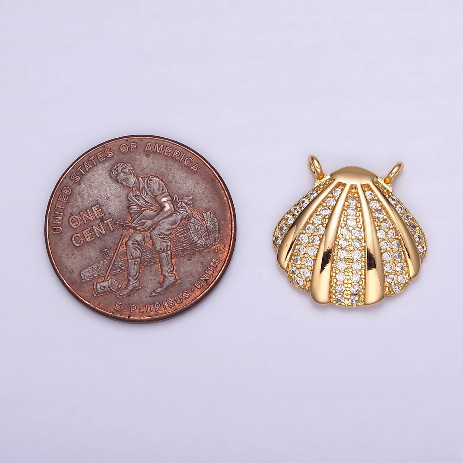 16K Gold Filled 15mm Clear Micro Paved CZ Sea Clam Shell Connector ...