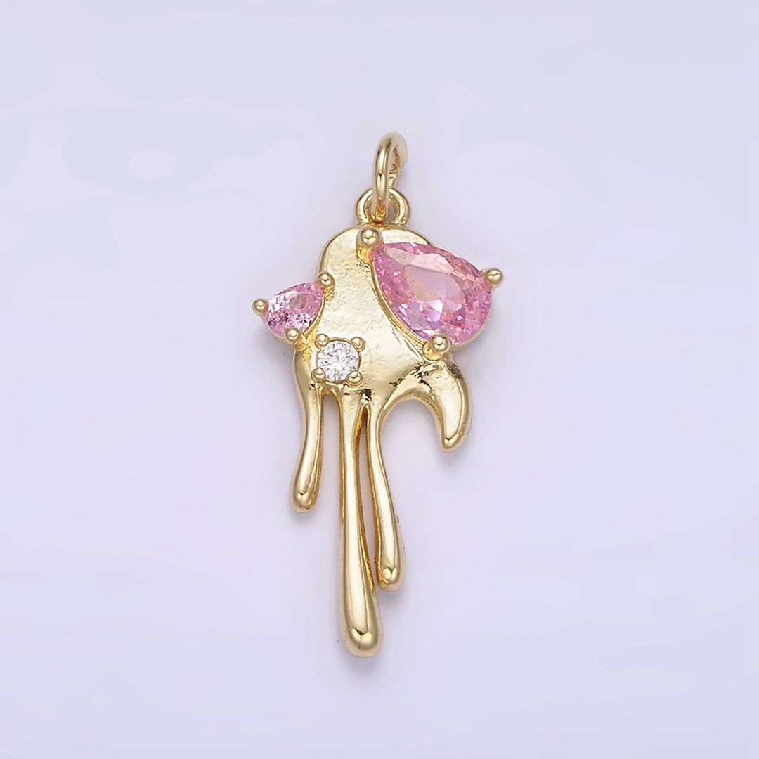 24K Gold Filled Pink CZ Teardrop Molten Drip Charm | AG362 - Etsy