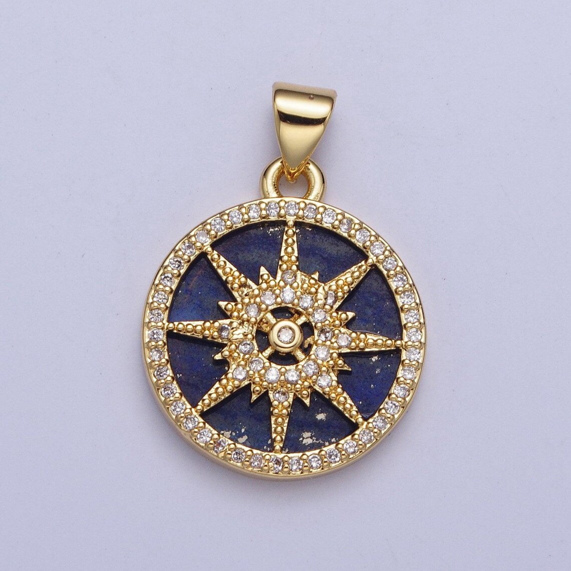 Gold Blue Lapiz North Star Compass Coin Medallion Pendant, 24k Gold ...