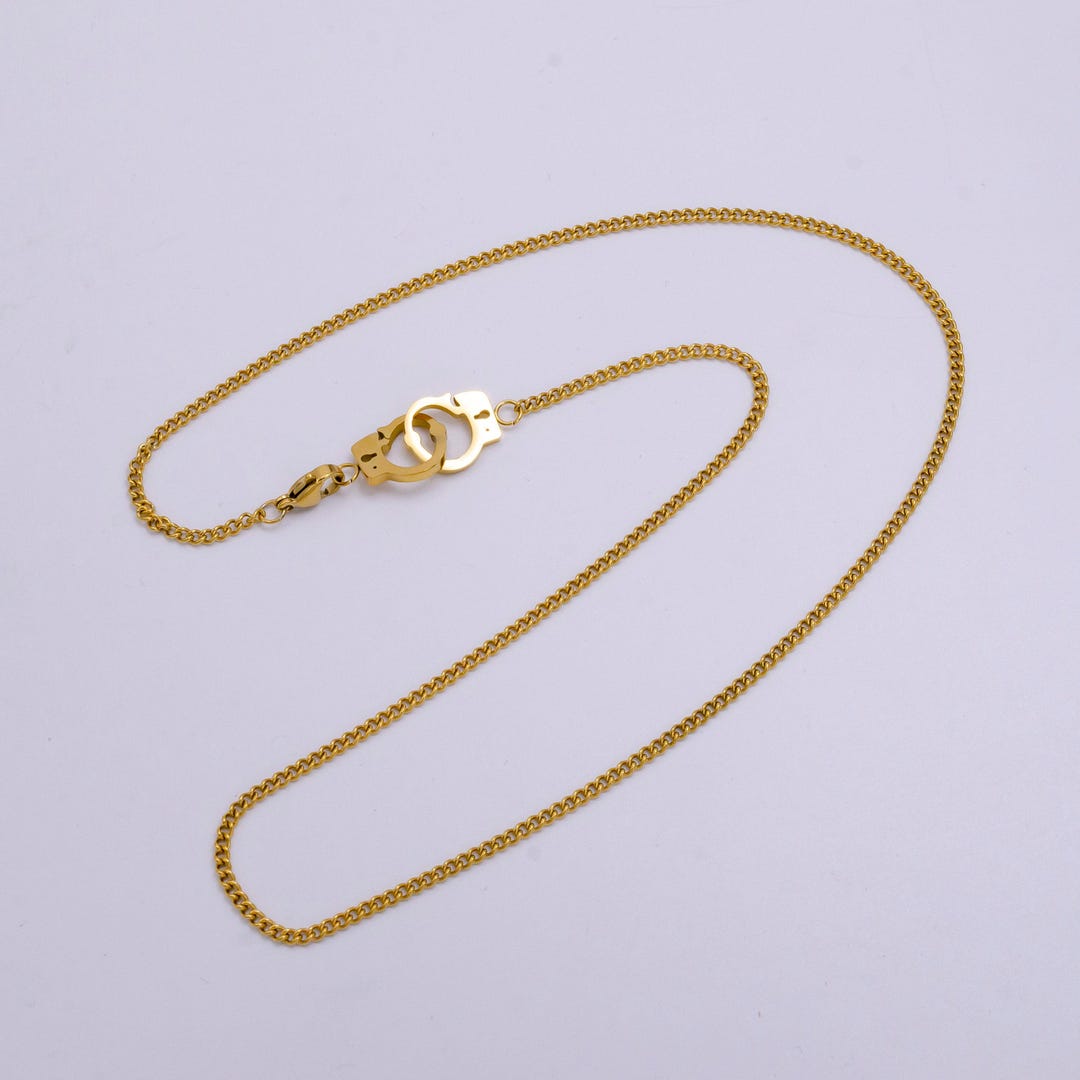 Stainless Steel 2mm Curb Chain Handcuff Connector 19 Inch Necklace | Wa ...