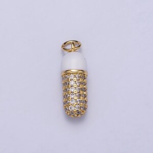 Silver CZ 14K Gold Filled Pill Bar Charm CZ White Enamel Pill Pendant ...