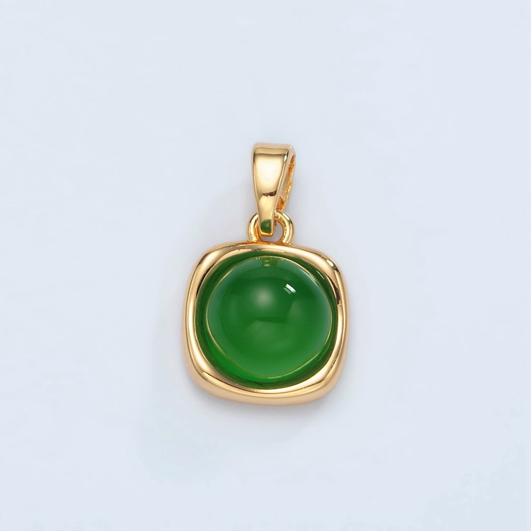 14K Gold Filled Jade Gemstone Square Molten Bezel Pendant H891 - Etsy