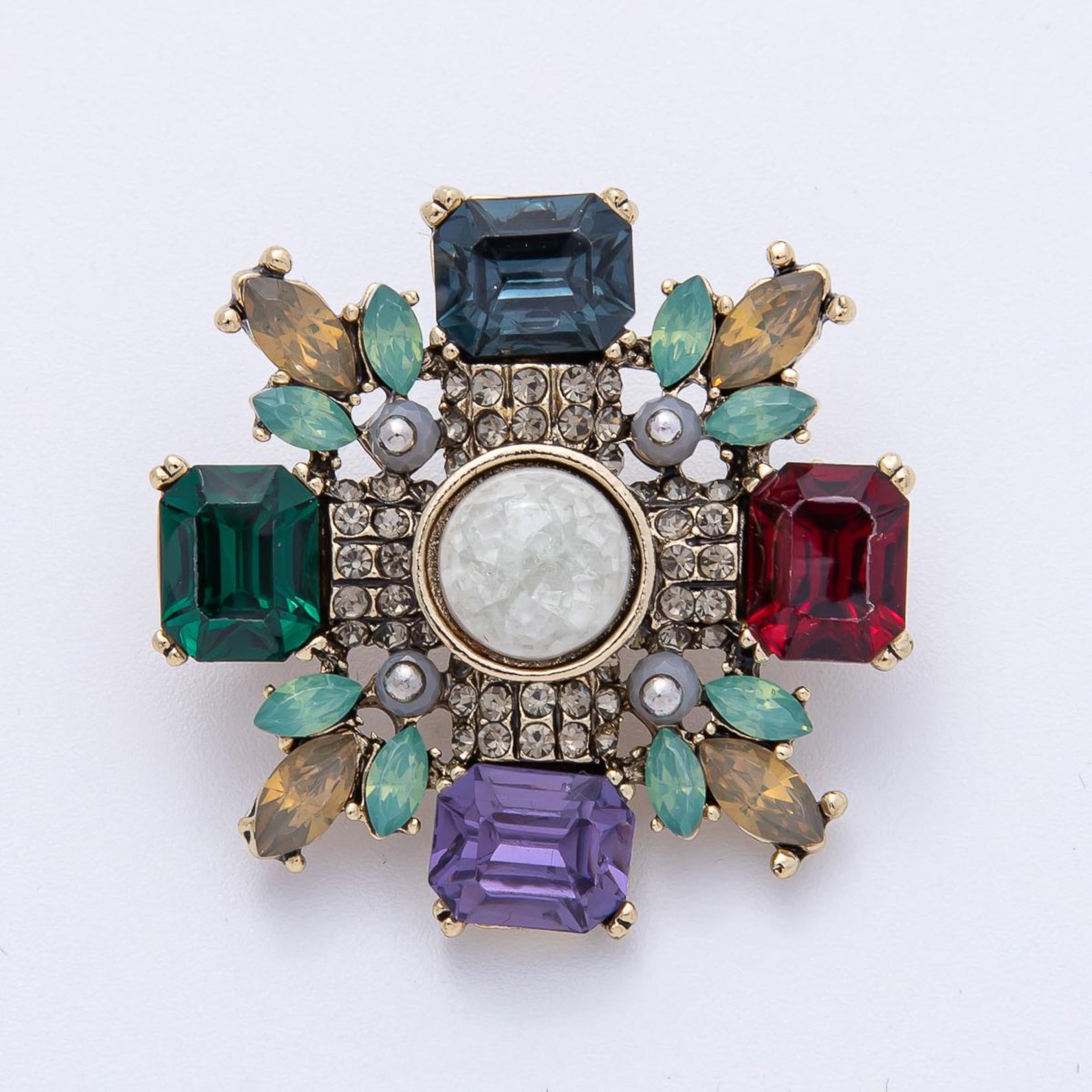 37.5mm Multicolor Brooch Antique Gold With Glass Diamond Crystals ...