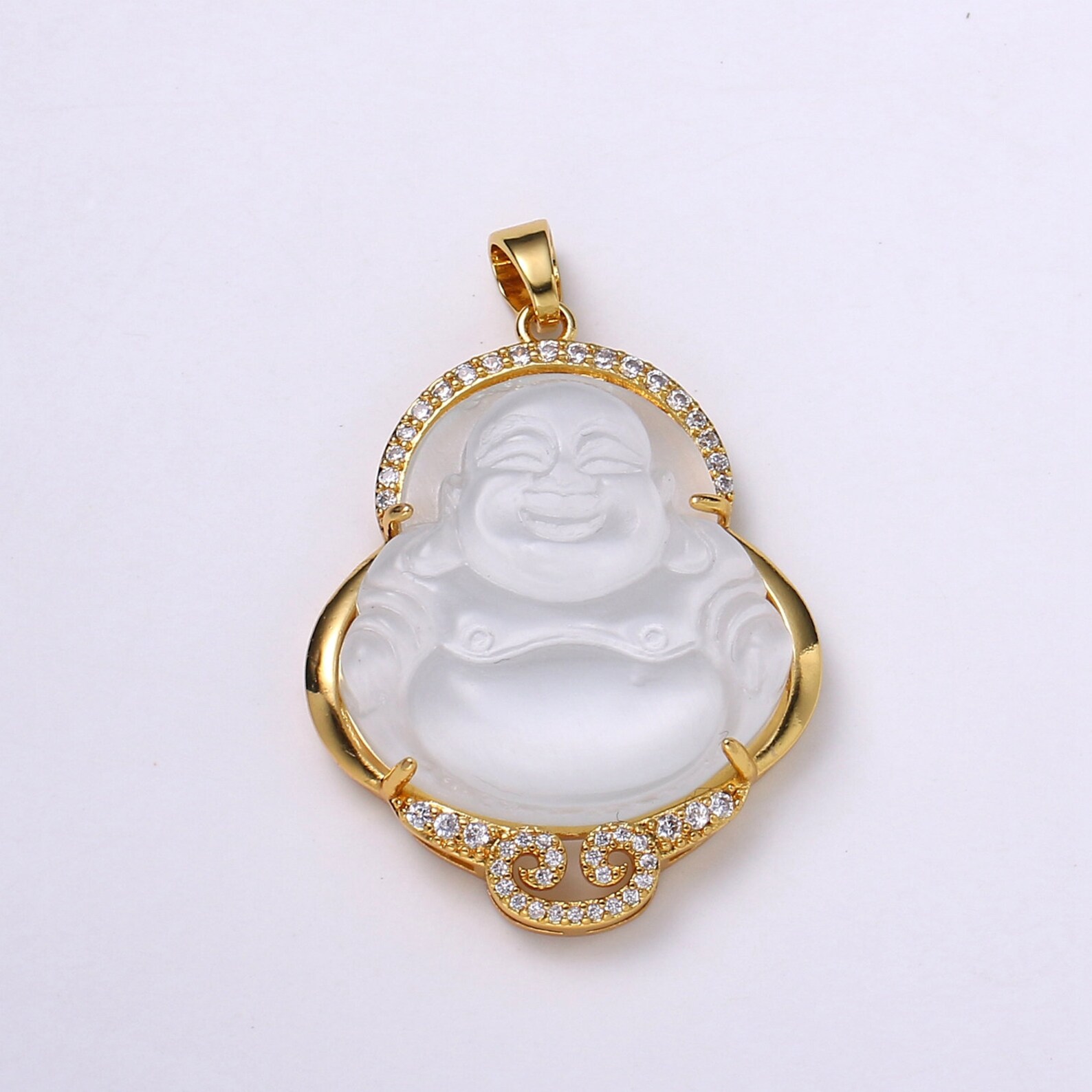 14k Gold Filled Buddha Pendant for Necklace Laughing Buddha Charm Green ...