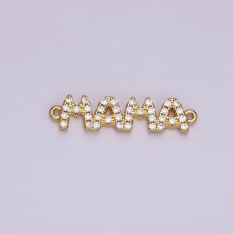 14k Gold Filled "mama" Micro Paved Cz Script Connector in Gold & Silver ...