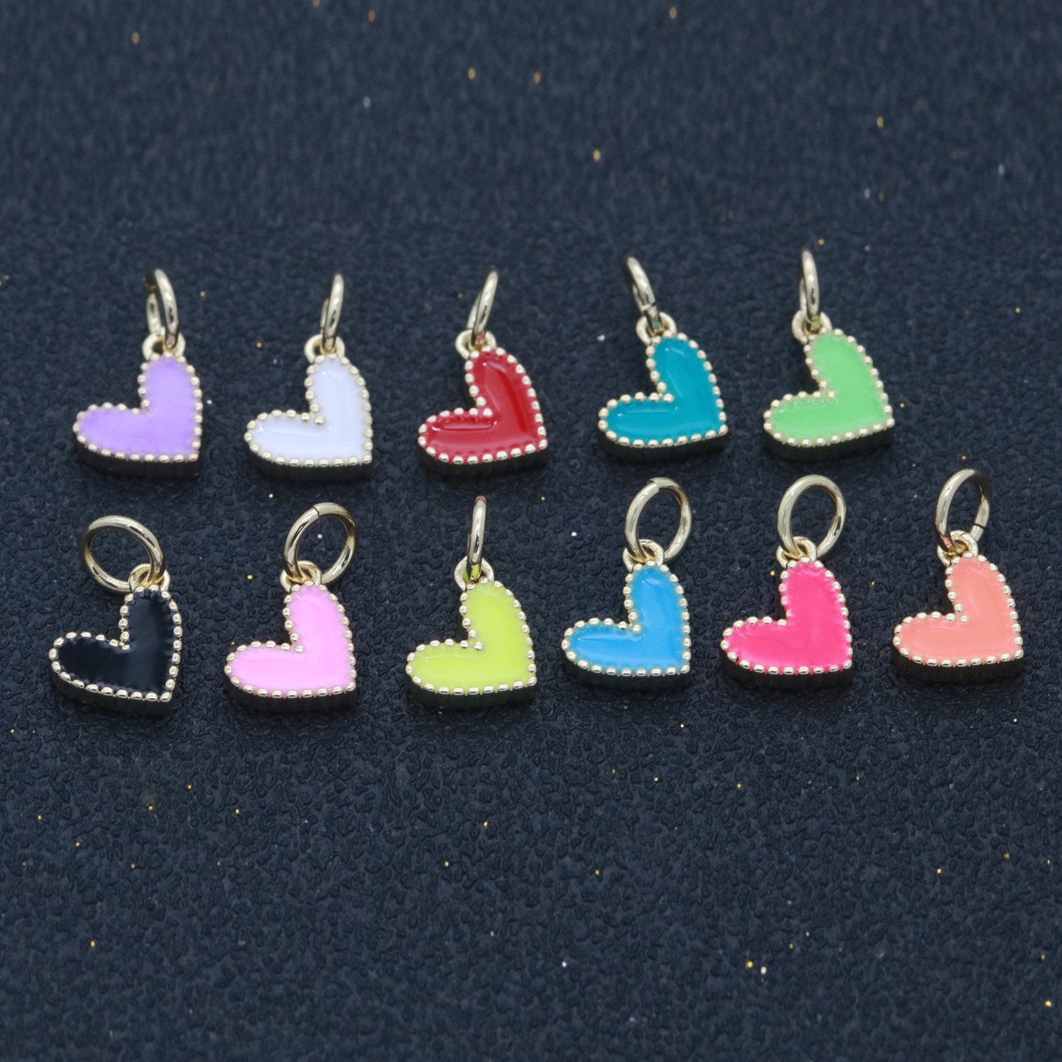 Small Gold Heart Charm Dainty Enamel Mini Heart Add on Charm - Etsy