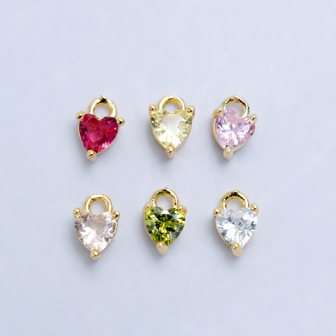 Mini Green Red Pink Yellow Clear Tiny Heart Charm 14k Gold Filled Cz ...
