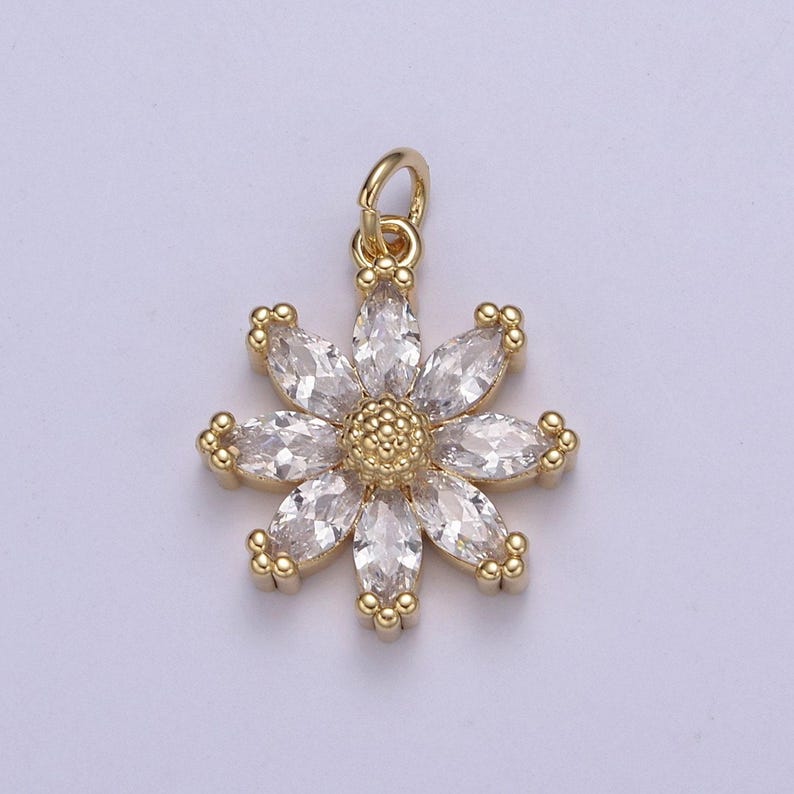 Colorful Cz Crystal Daisy Flower Charm Elegant Minimalist Floral Charm ...