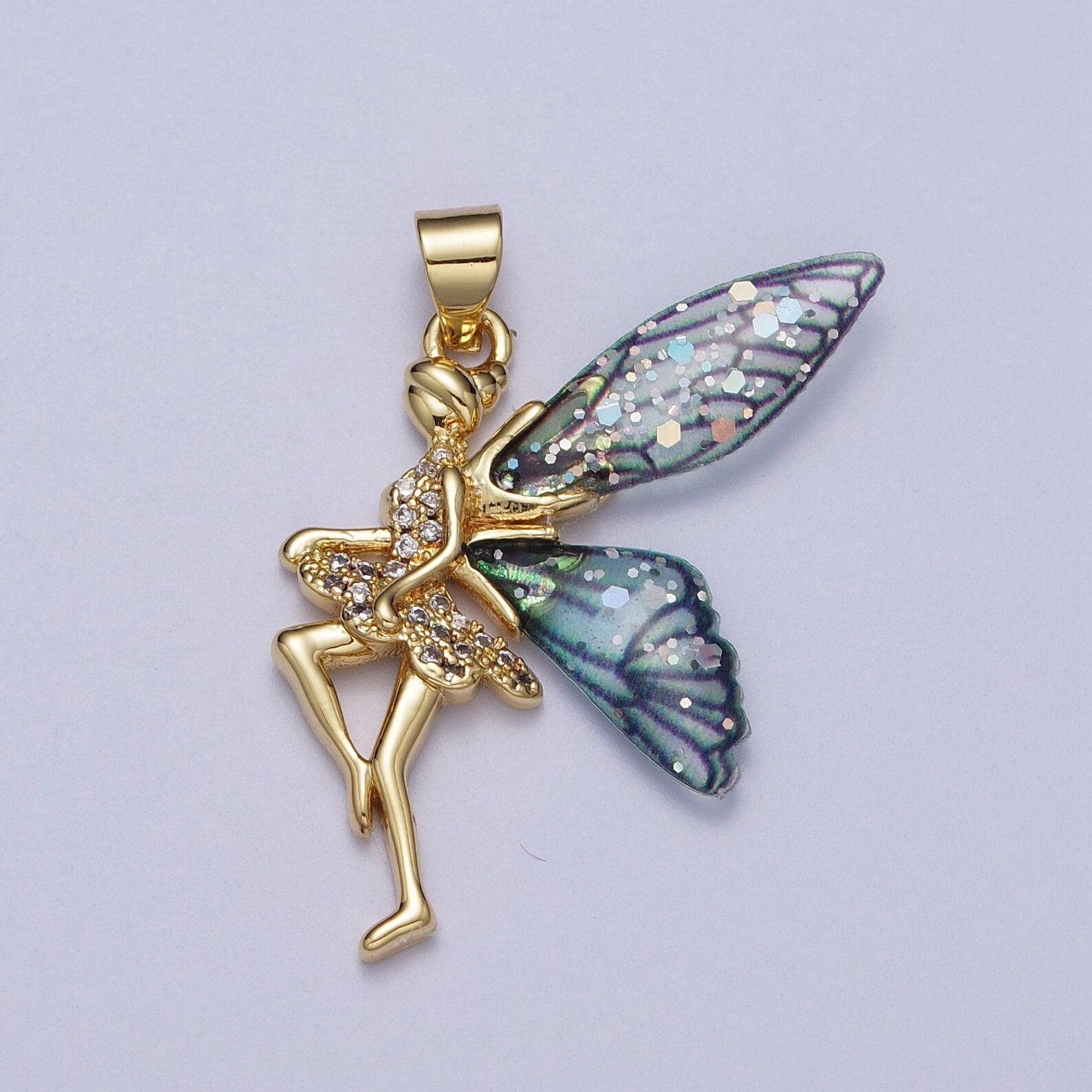 Large Fairy Pendant Art Nouveau Pixie Gold Charms Whimsical Faerie ...