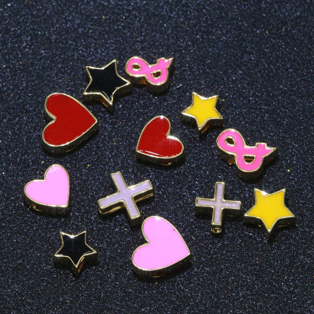 Gold Filled Enamel Spacer Beads, Symbol Beads, Beads Heart Star Pink ...