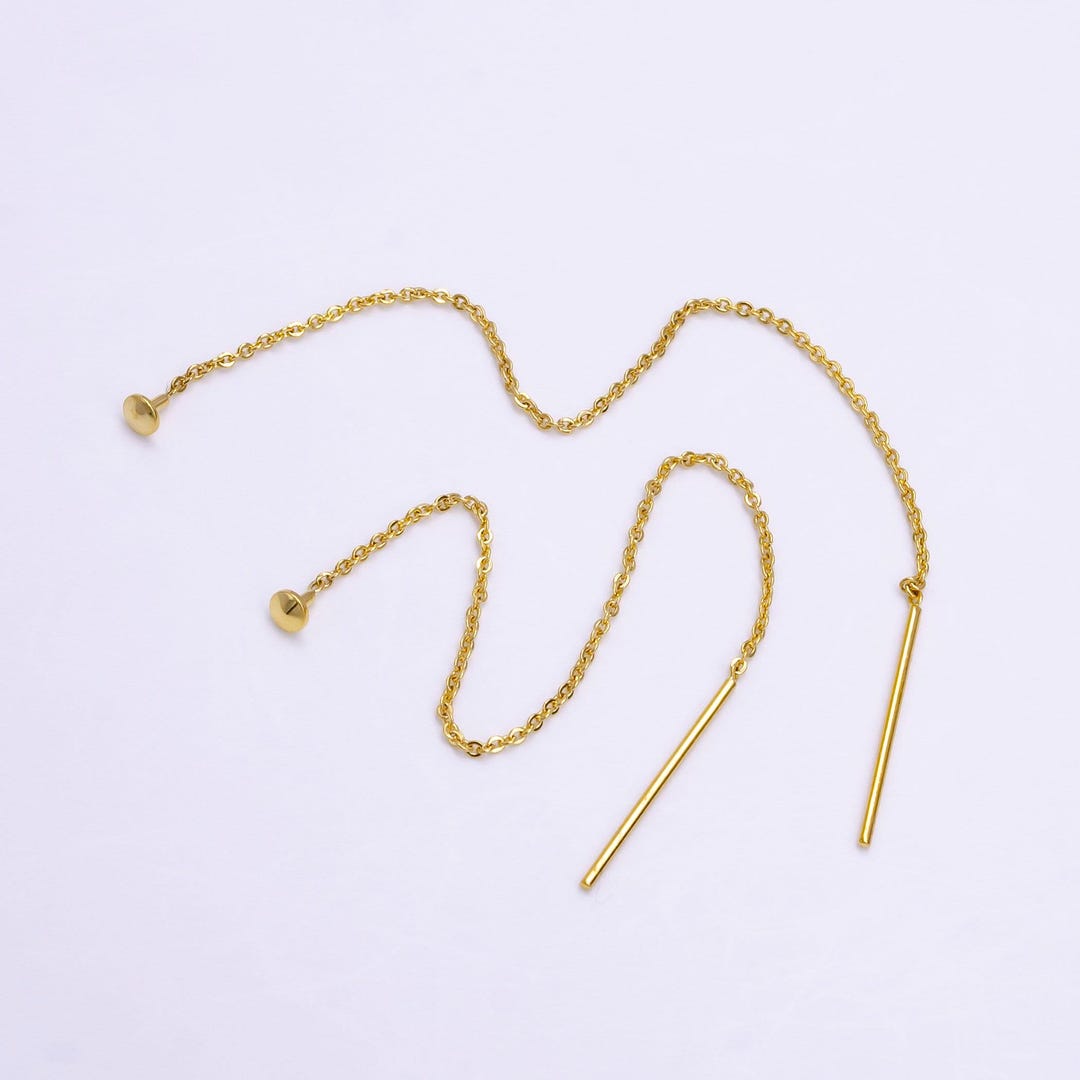 Dainty Ear Thread Earrings 24k Gold Filled 3.5 Inches Cable Rolo Link ...