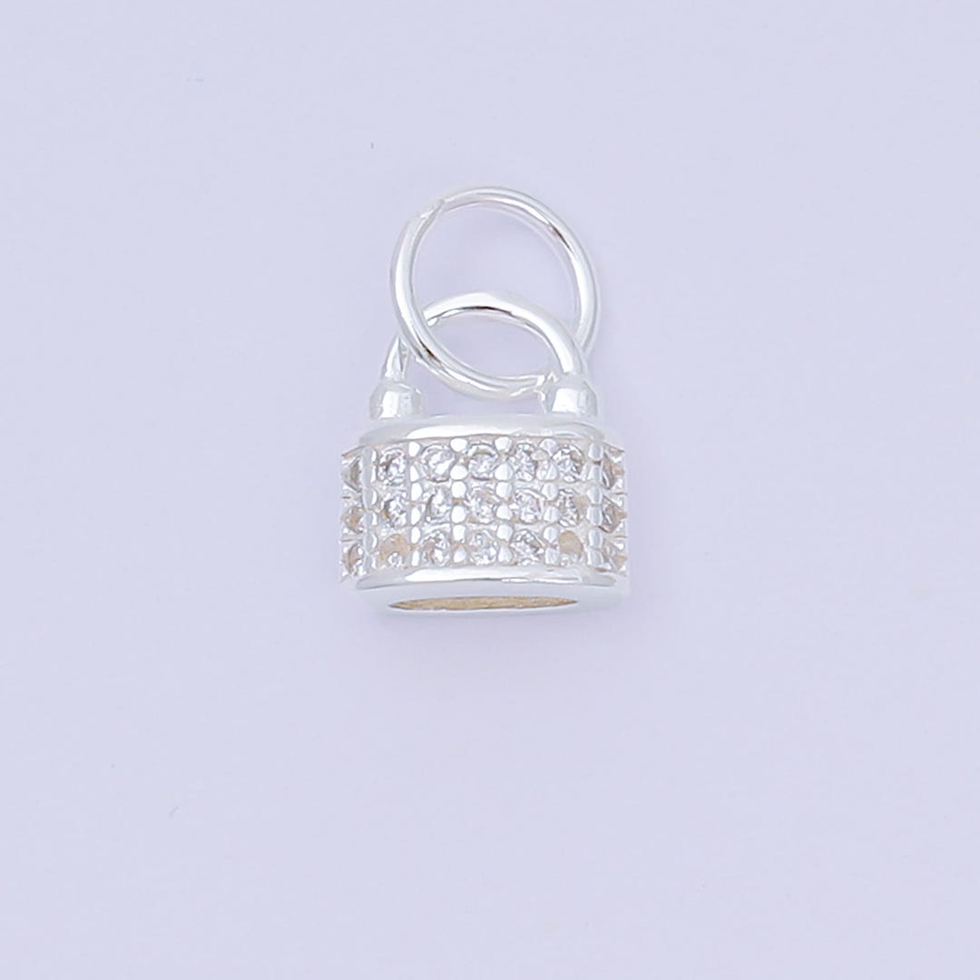 S925 Sterling Silver 8mm Micro Paved CZ Dainty Padlock Charm | SL-682 ...