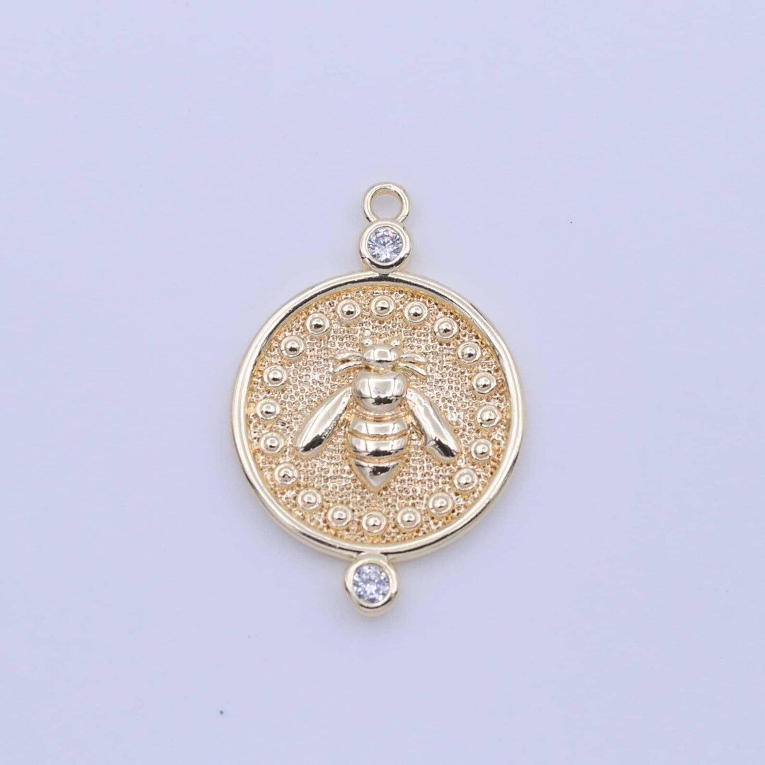 Mini Gold Bee Charm-fly Cz Charm Pendant Circle Charm, Round Disc, Gold ...