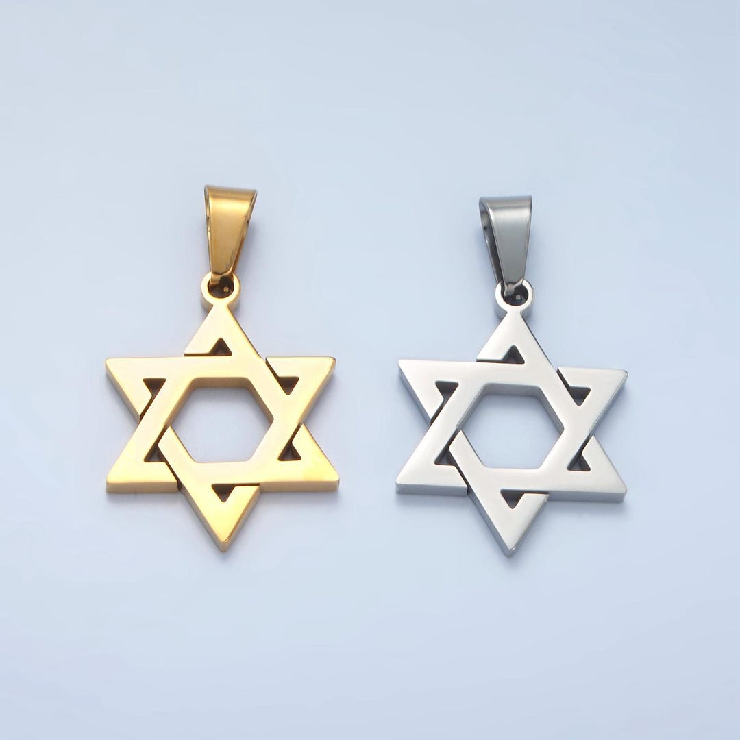 Gold Star David Medallion Pendant Stainless Steel Religious Jewish ...