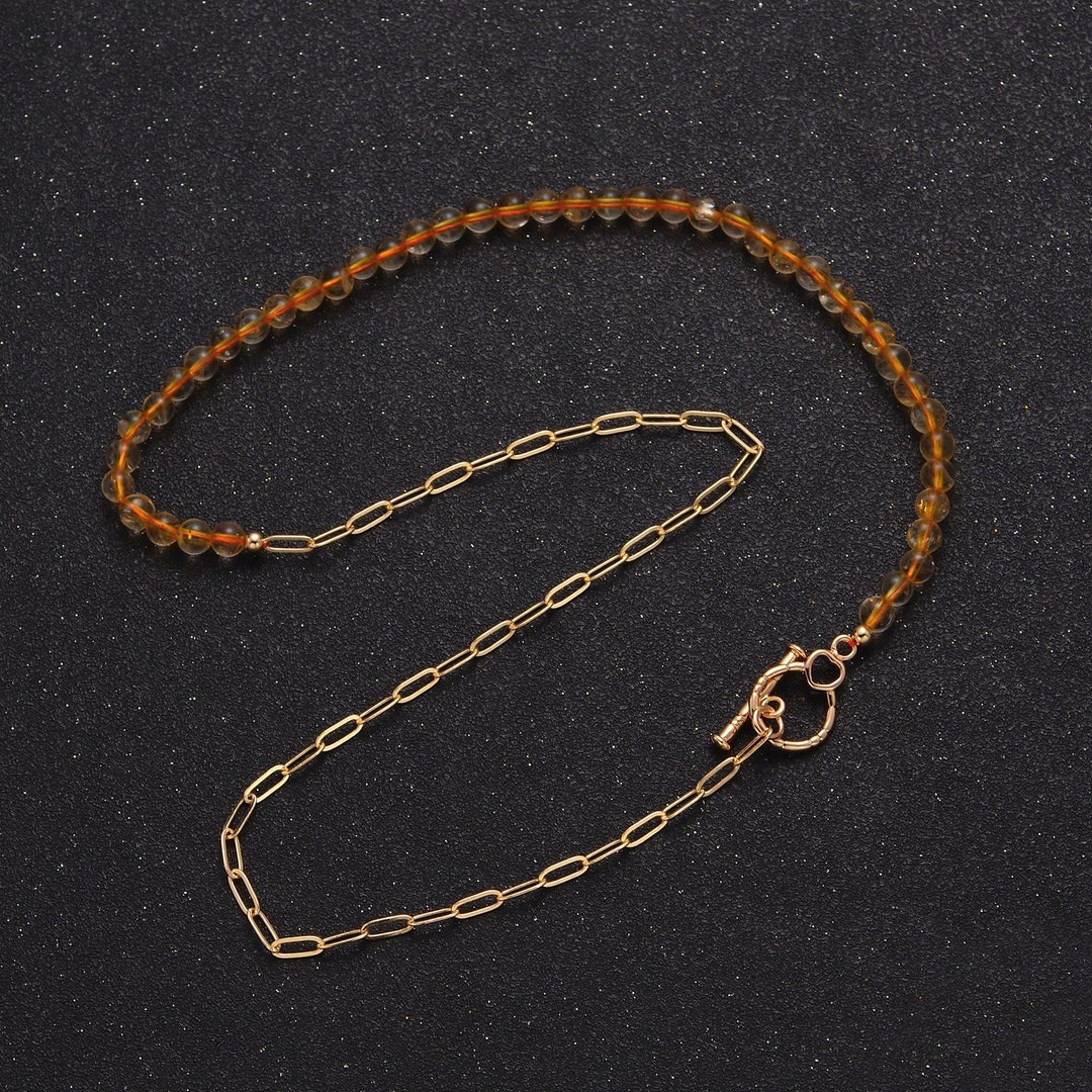 Dainty Half Bead Half Link Chain Necklace, 24k Gold Filled Paperclip ...