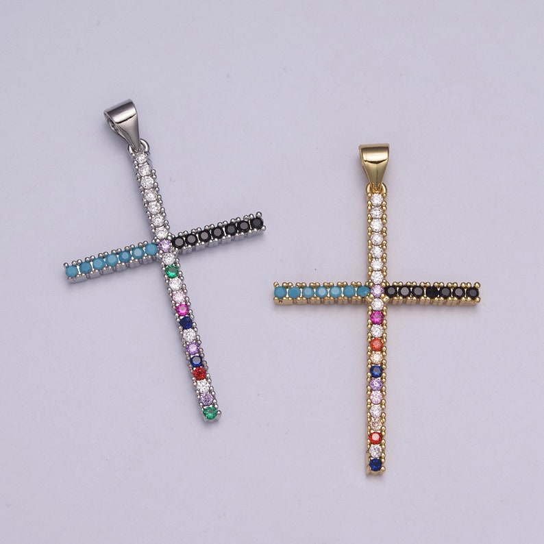 Gold Minimalist Cross Multi Color Micro Pave Cubic Zirconia - Etsy