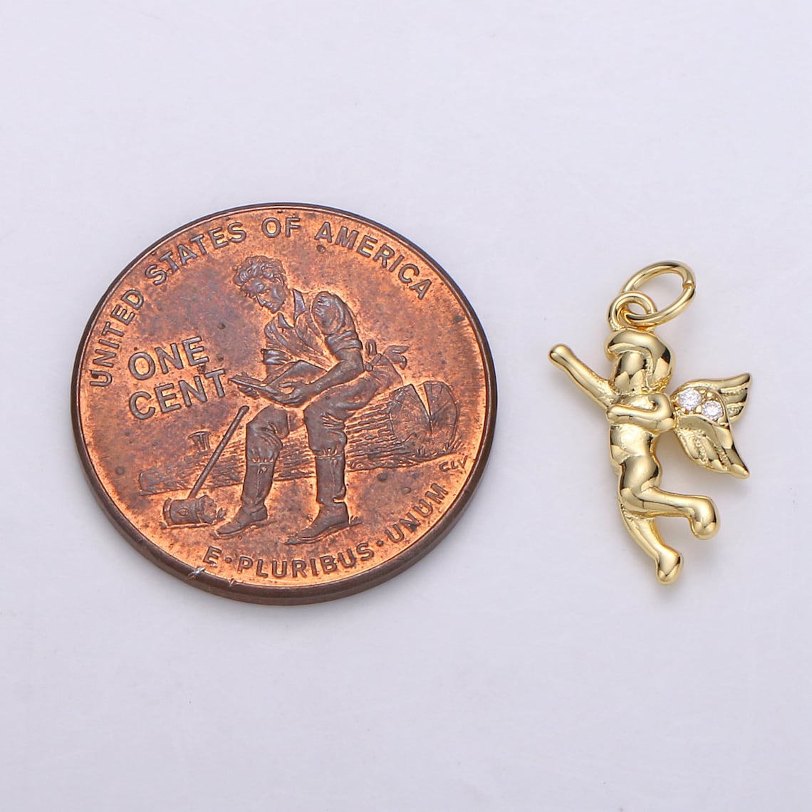 14K Gold Cupid Charm Cupid Pendant Dainty Micro pave | Etsy