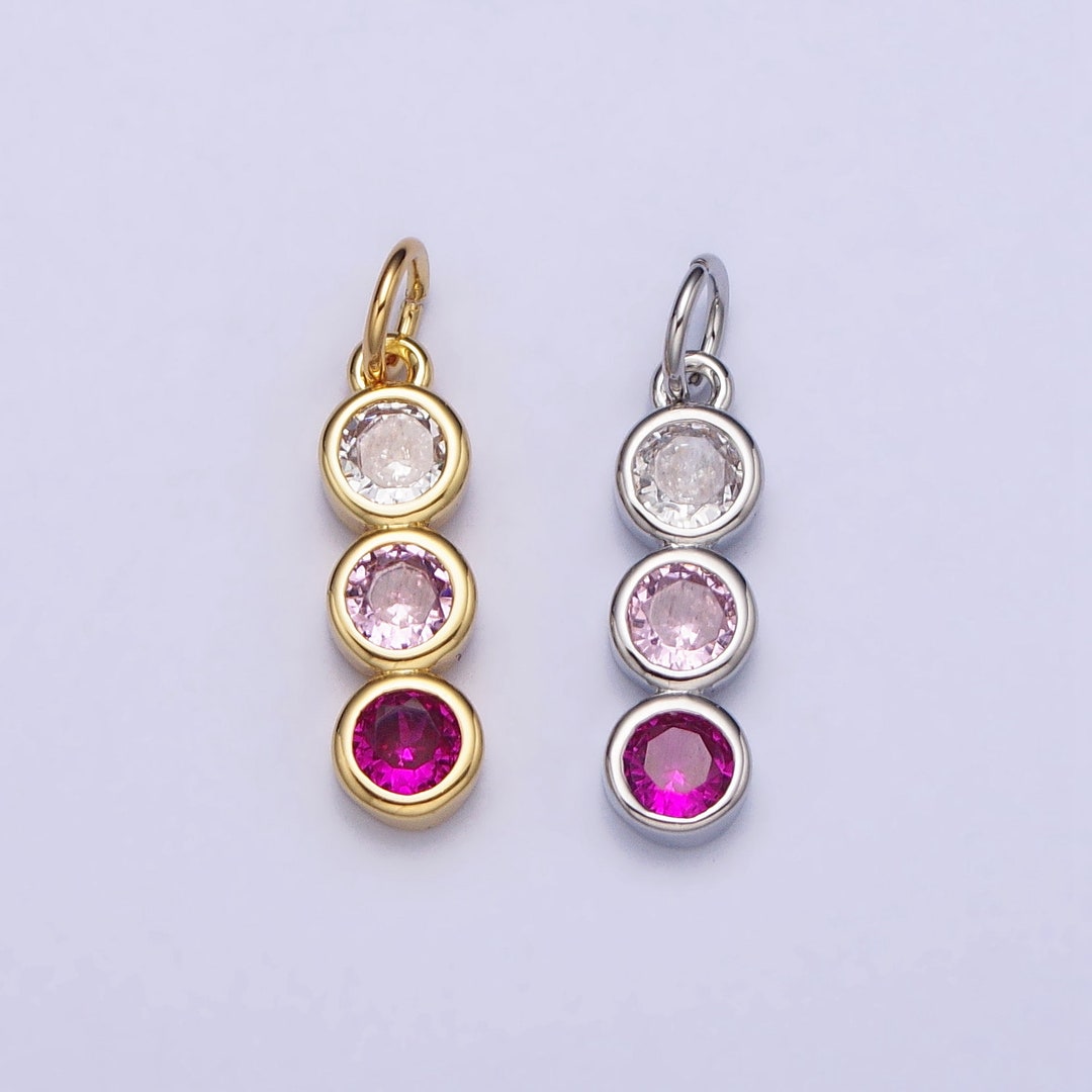 Mini Three Little Stone Charm Cubic Zirconia for Add on Charm Bezel Cut ...