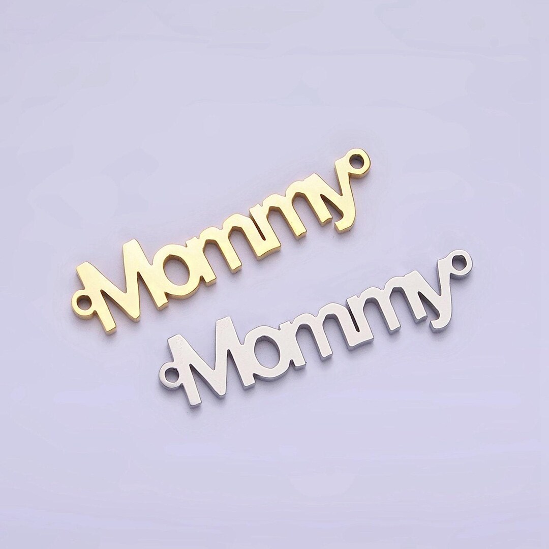 Gold Stainless Steel Mommy Script Charm Connector in Gold & Silver ...