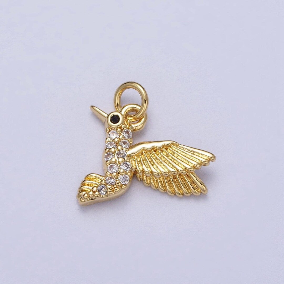 Gold Tiny Hummingbird Charm Cubic Humming Bird Charm for Add on ...