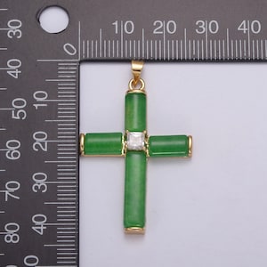 Simple Green Jade Cross Pendant for Necklace 24K Gold Filled Cross AH ...