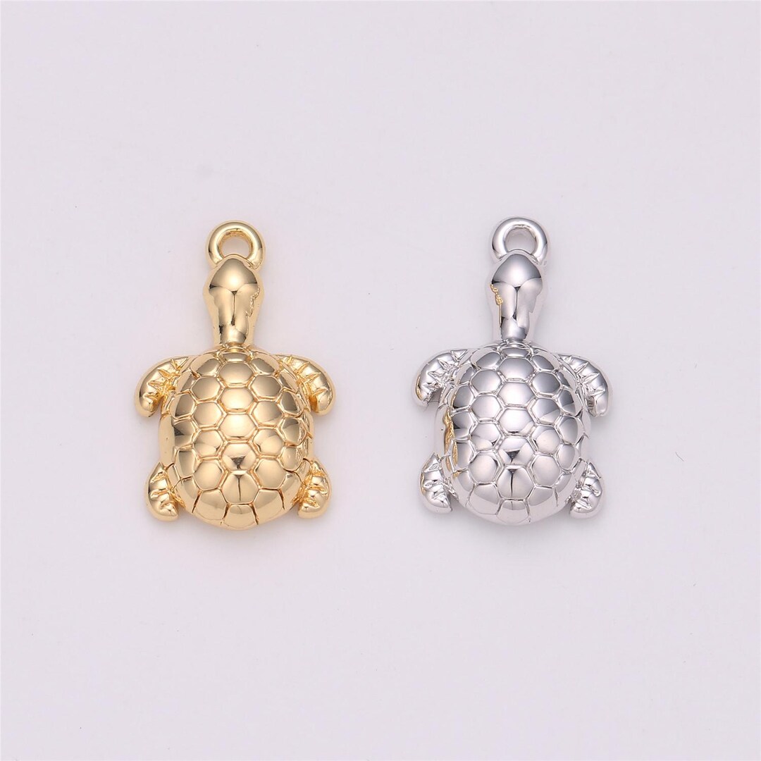 Tiny Little Gold Small Sea Turtle Charm Silver Mini Treasures Beach ...