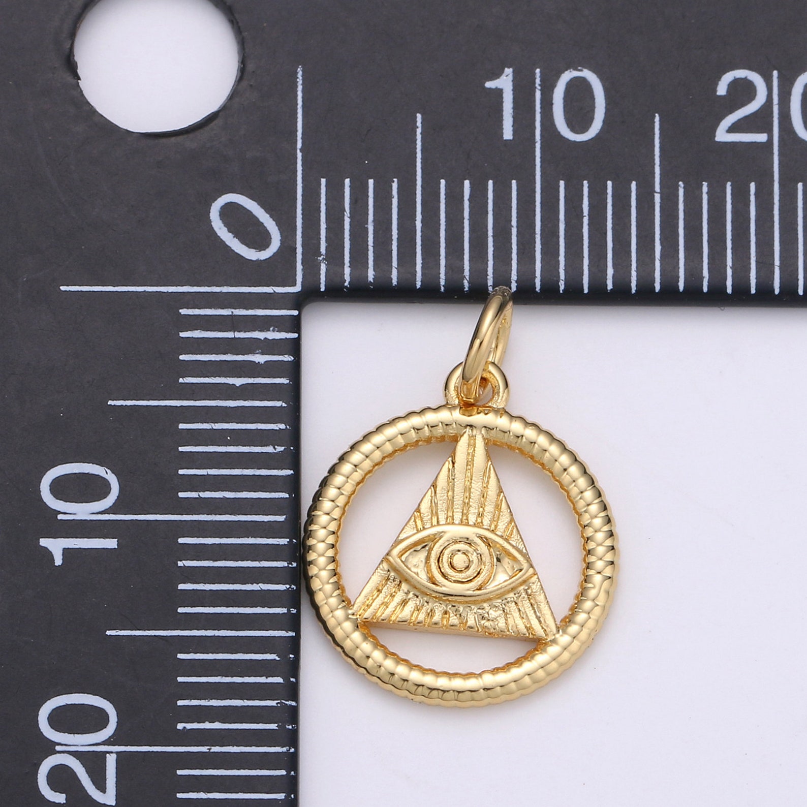 24k Gold and Silver Evil Eye Triangle Charm Circle Evil Eye - Etsy