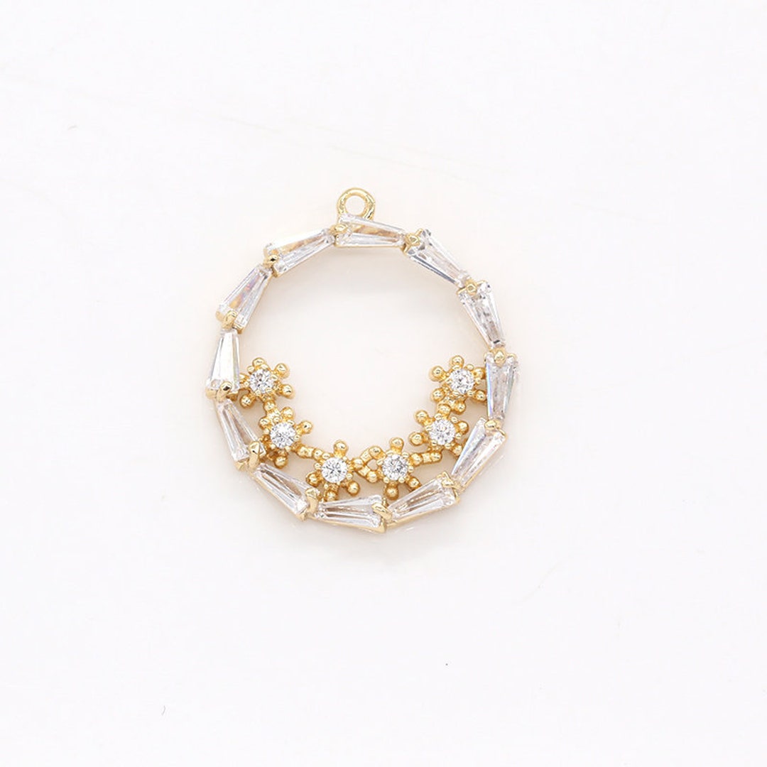 Clear Floral Wreath Charm Drop Circle Charm Golden Garland Pendant ...