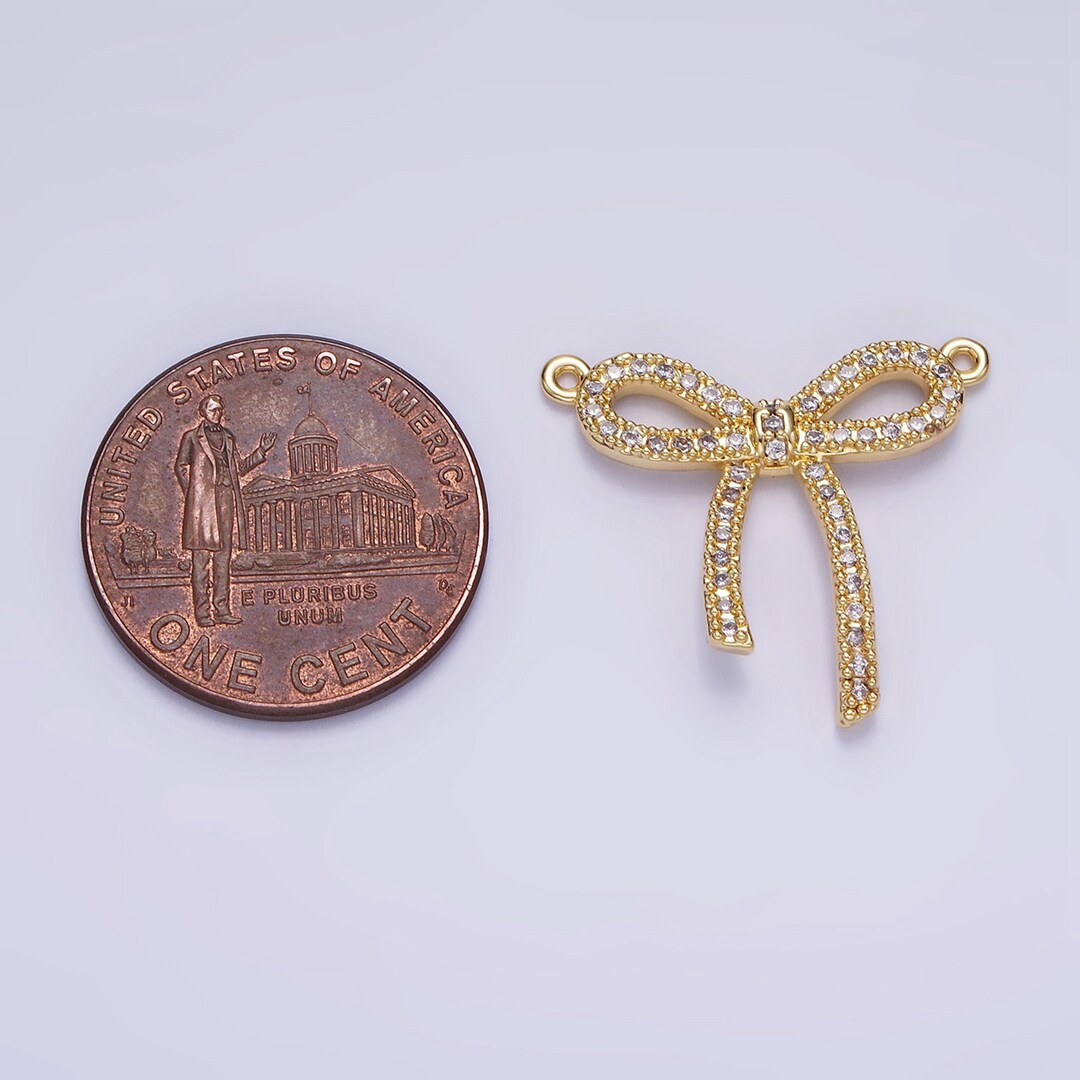 14K Gold Filled 20mm Micro Paved CZ Ribbon Bow Connector G-284 - Etsy