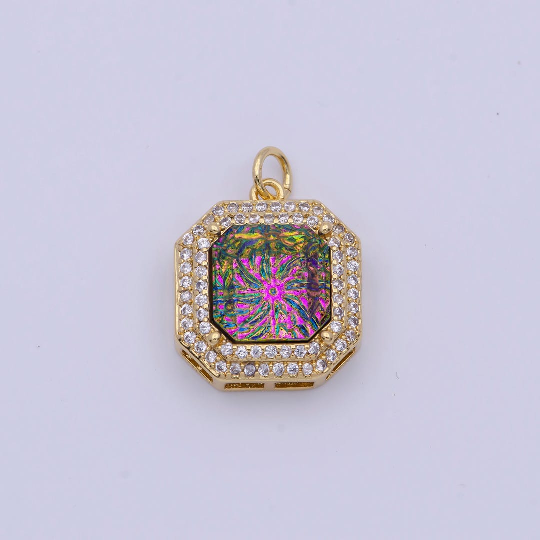 Gold Cz Thermal Whirlpool Stone Octagon Pendant, 24k Gold Plated Clear ...