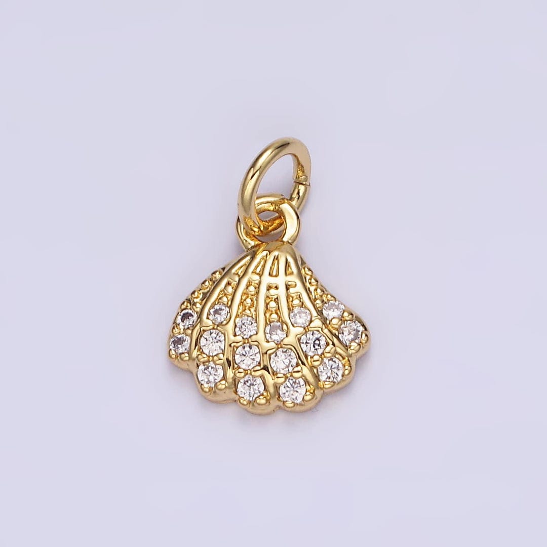 14k Gold Filled Clear Micro Paved Cz Ocean Clam Shell Add-on Charm ...