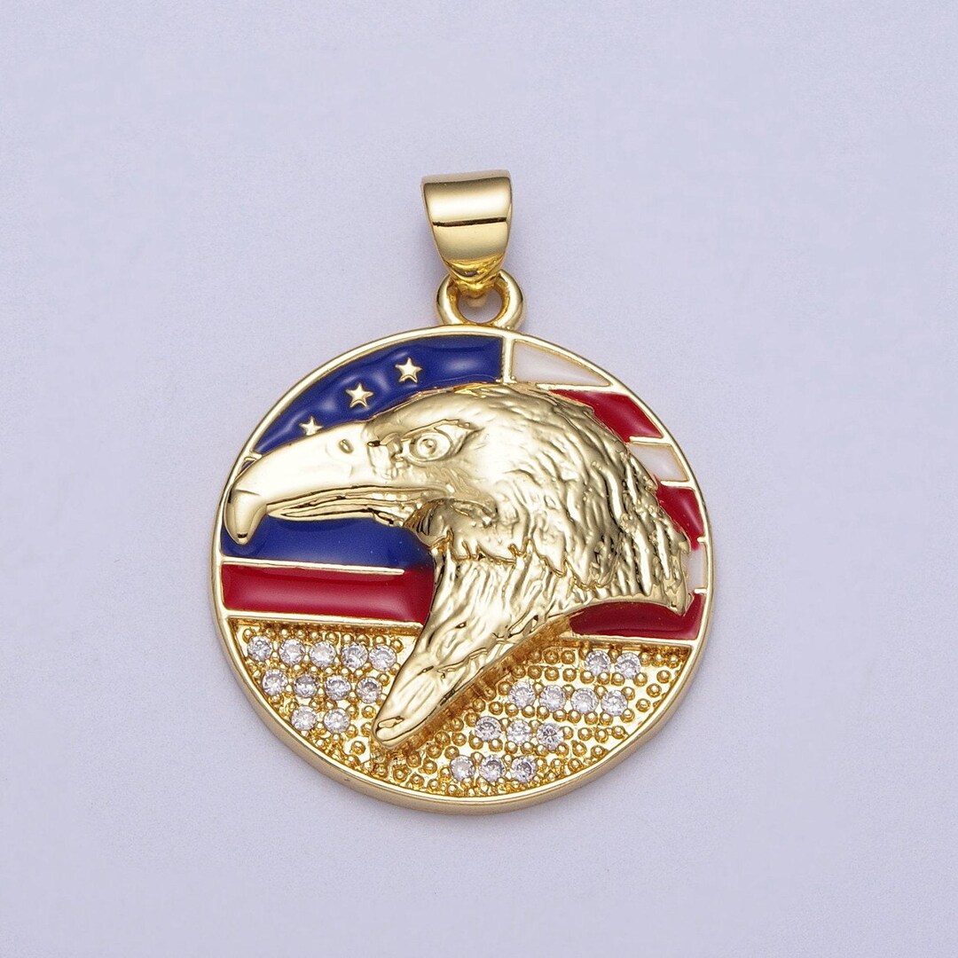 Gold Usa Patriotic Flag Bald Eagle Tag Pendant Gold Plated Enamel ...