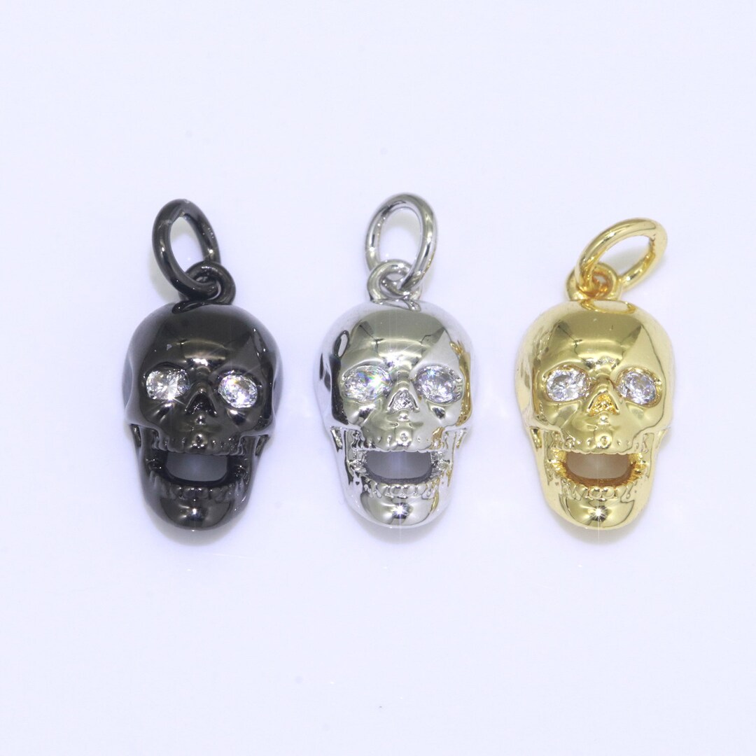 Gold Skull Charm, Skull Pendant, 3D Skull Pendant Gold Charm, Pewter ...
