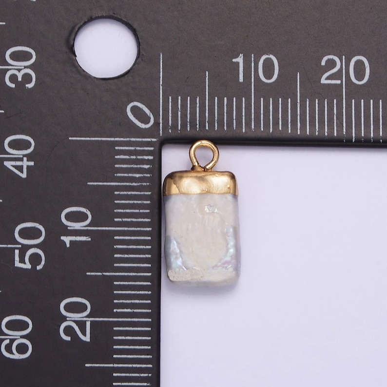 Dainty Rectangle Pearls Charm Gold 17x8mm White Tile Shell Pearls for ...