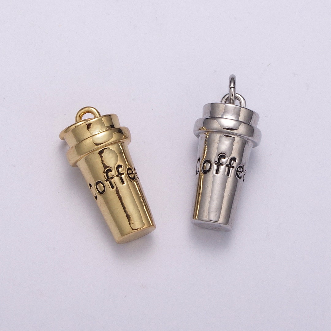 1pc Gold Coffee Cup Charm, White Goldfilled Coffee Pendant Charm,for ...