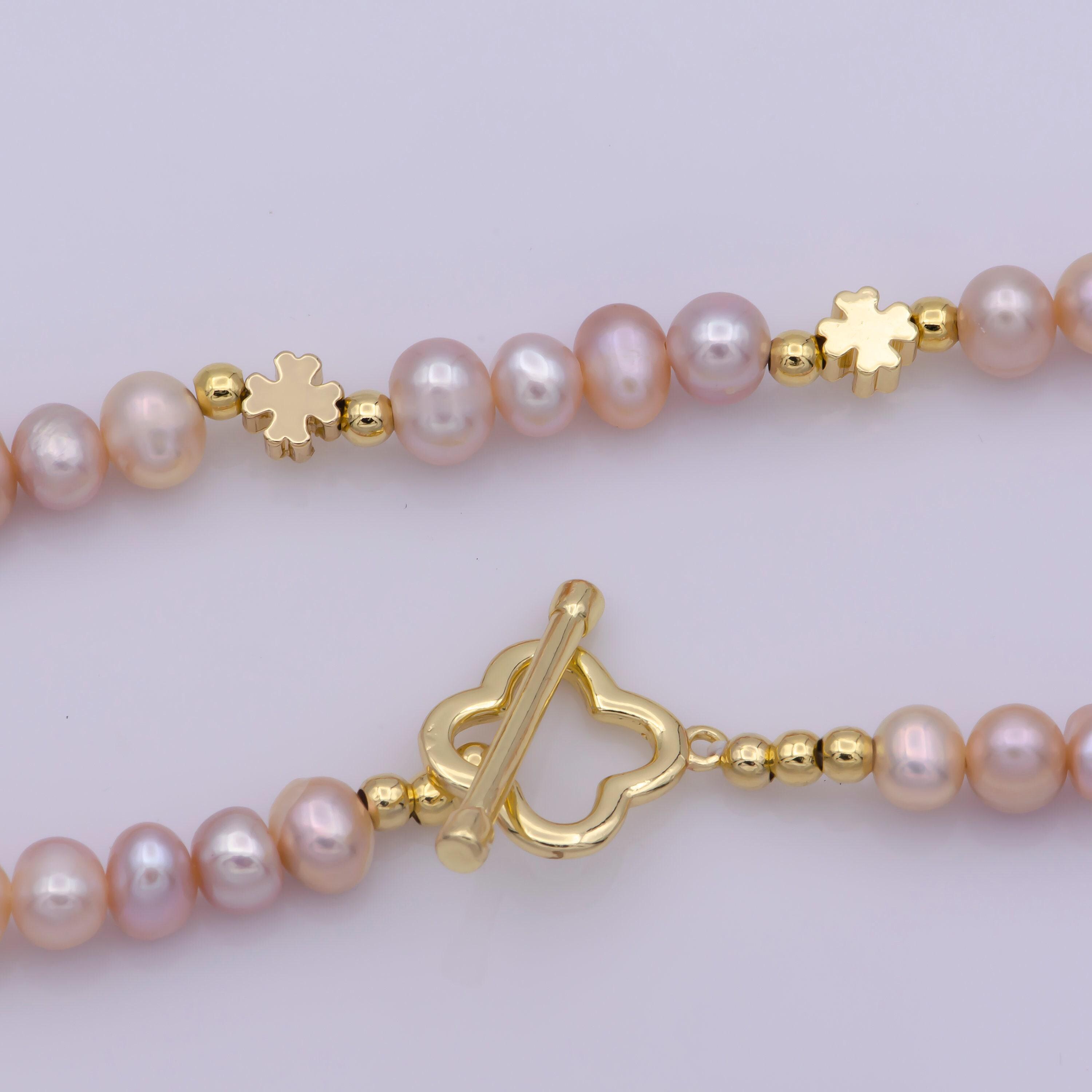 Peach Pearl Necklace, Fresh Water Pearl Baroque Chain Choker Necklace ...