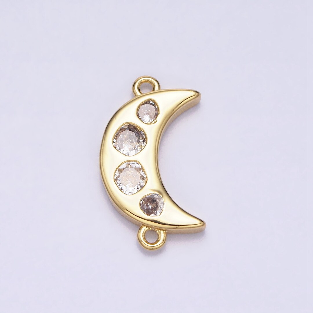 Gold Crescent Moon Charm Connector, Micro Pave Star Charm, CZ Charms ...