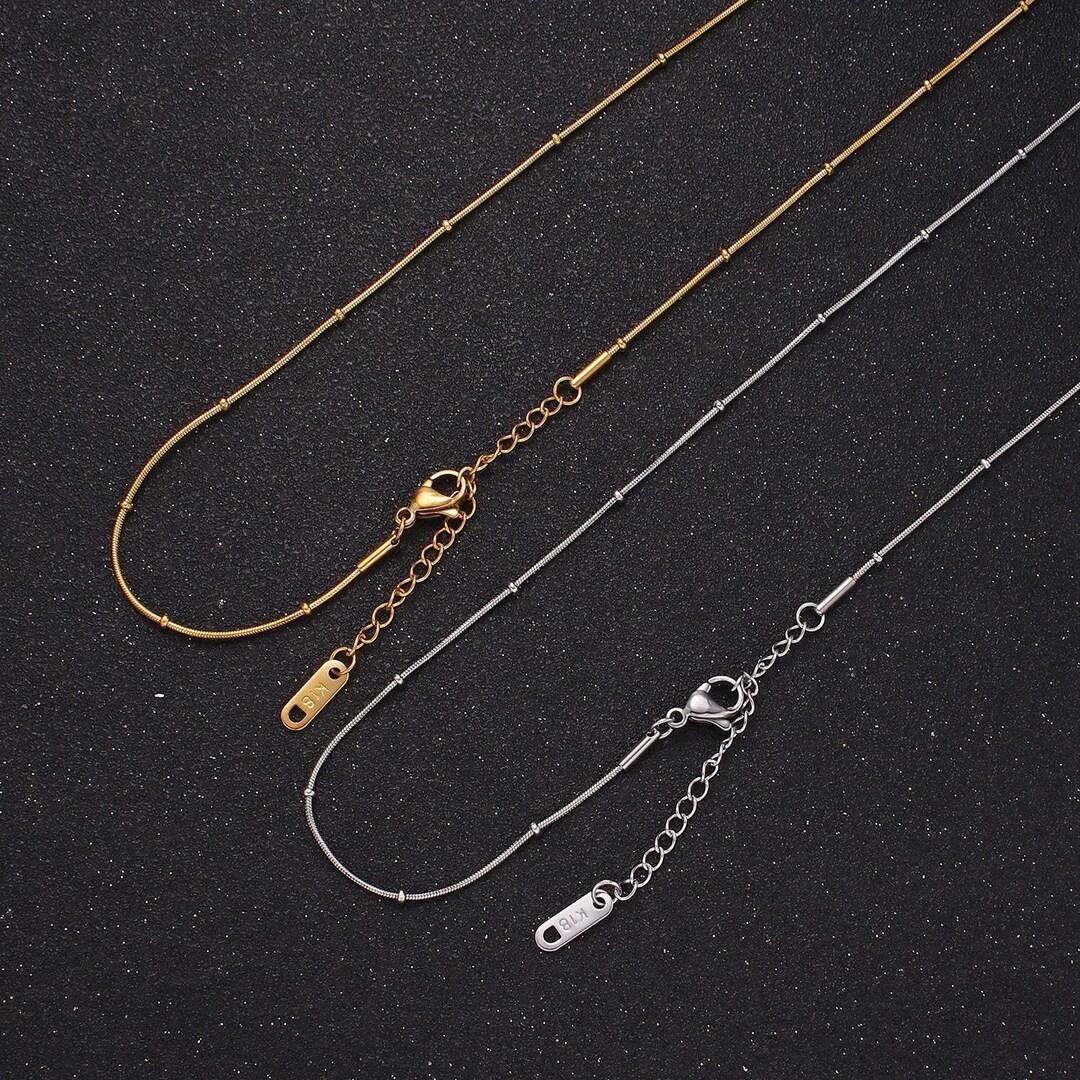 Gold Stainless Steel 0.8mm Satellite Snake 18 Inch Layering Herringbone ...