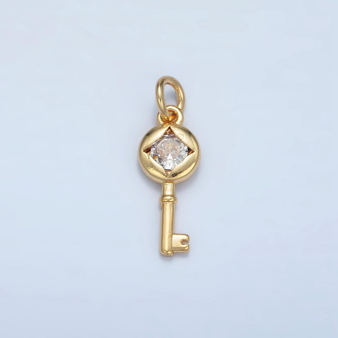 24k Gold Filled Clear Cz Star Mysterious Lock Key, Mini Charm | E-114 ...