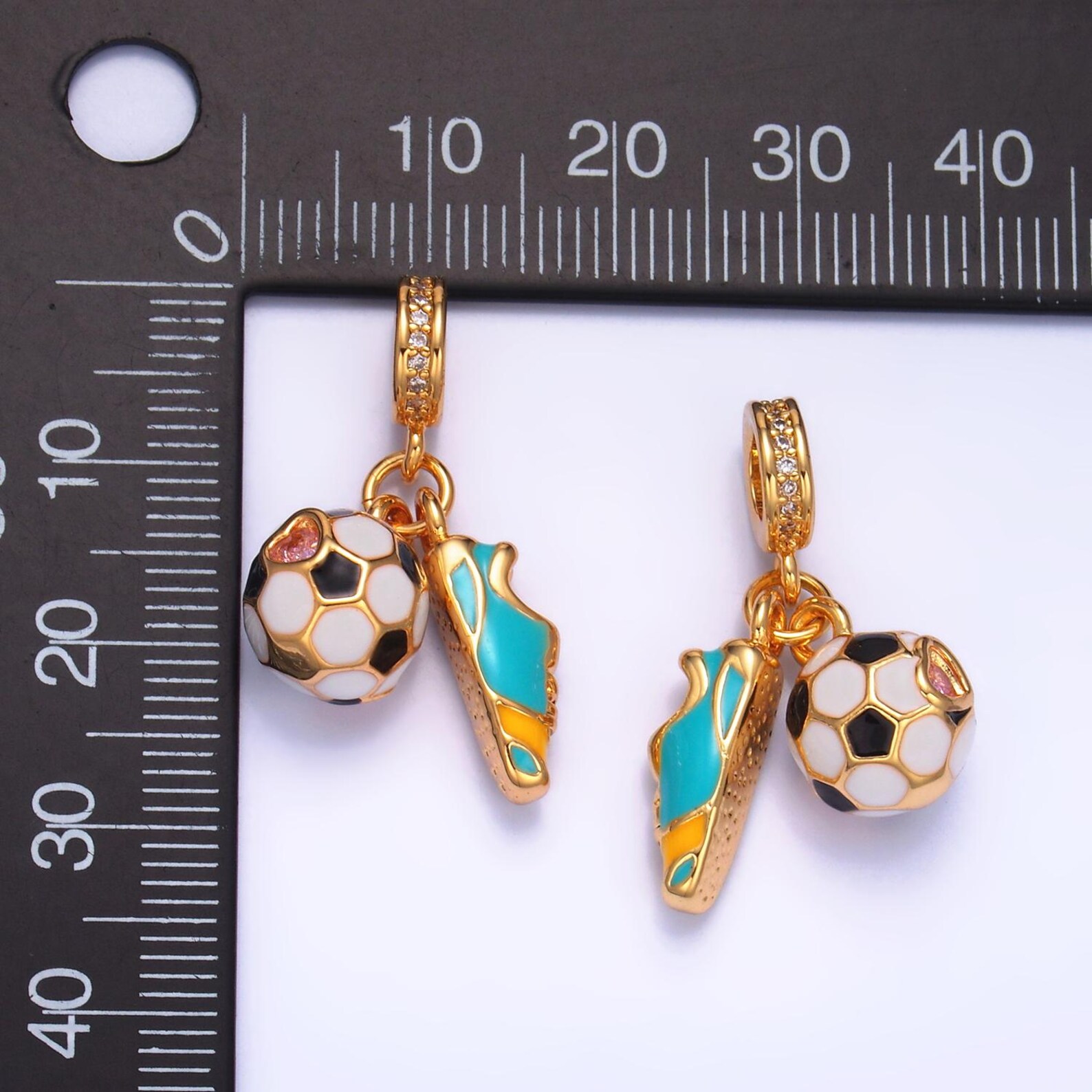 24K Gold Filled Soccer Ball Shoe Sport Theme Rondelle Bail Triple Drop ...