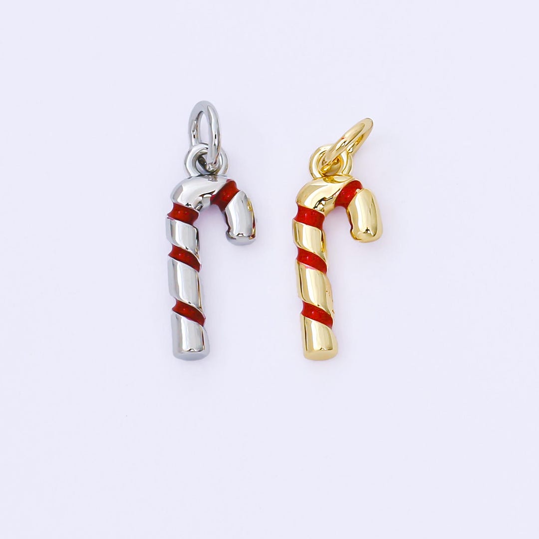 Dainty 18K Gold Filled Candy Cane Charm With Red Enamel, Christmas ...